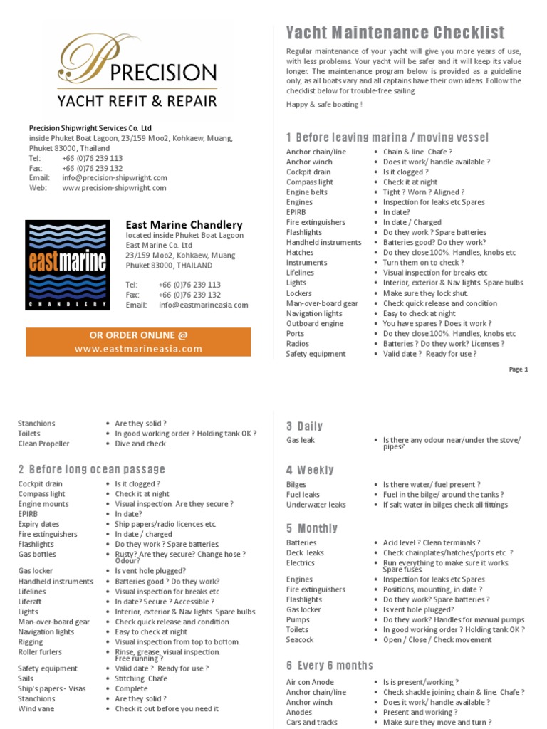 Yacht Maintenance Checklist: East Marine Chandlery | PDF | Flashlight ...