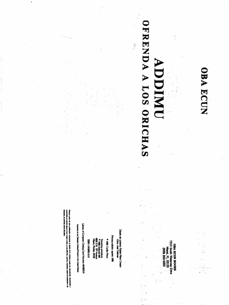 Addimu Ofrenda A Los Orichas (Oba Ecun) | PDF