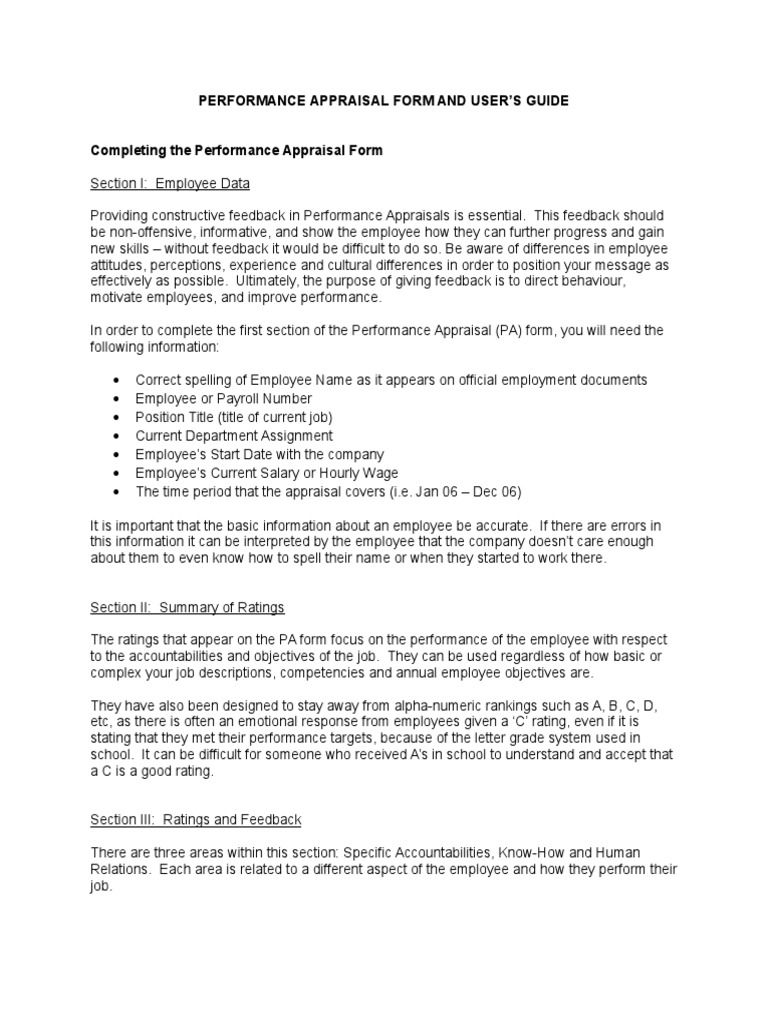 Performance Appraisal Form and User Guide | PDF | Performance Appraisal ...