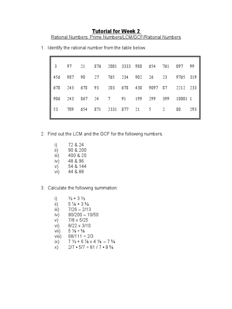 Rational Numbers & LCM/GCF Guide | PDF