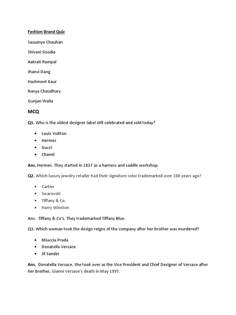 Fashion Brand Quiz | Luxury Brands | Brand