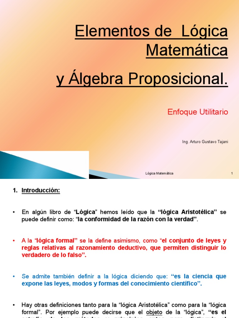 Elementos Logica Matematica y Algebra Proposicional Presentacion Powerpoint | PDF | Proposición ...