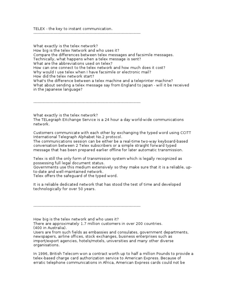 TELEX - The Key To Instant Communication. | PDF | Telegraphy | Fax