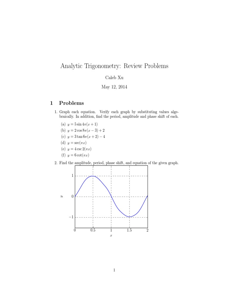 Analytic Trigonometry Review Problems | PDF | Social Science | Science ...