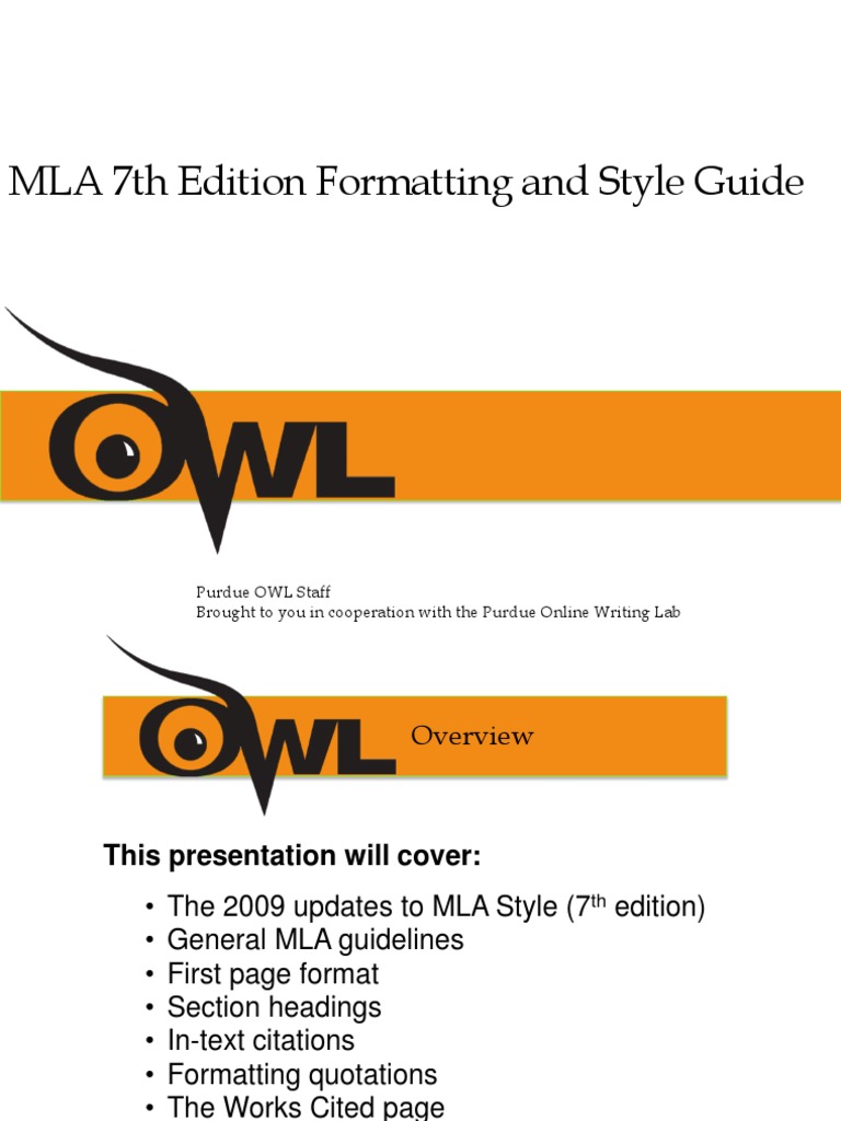 Purdue Owl Mla Formatting and Style | PDF | Citation | Writing