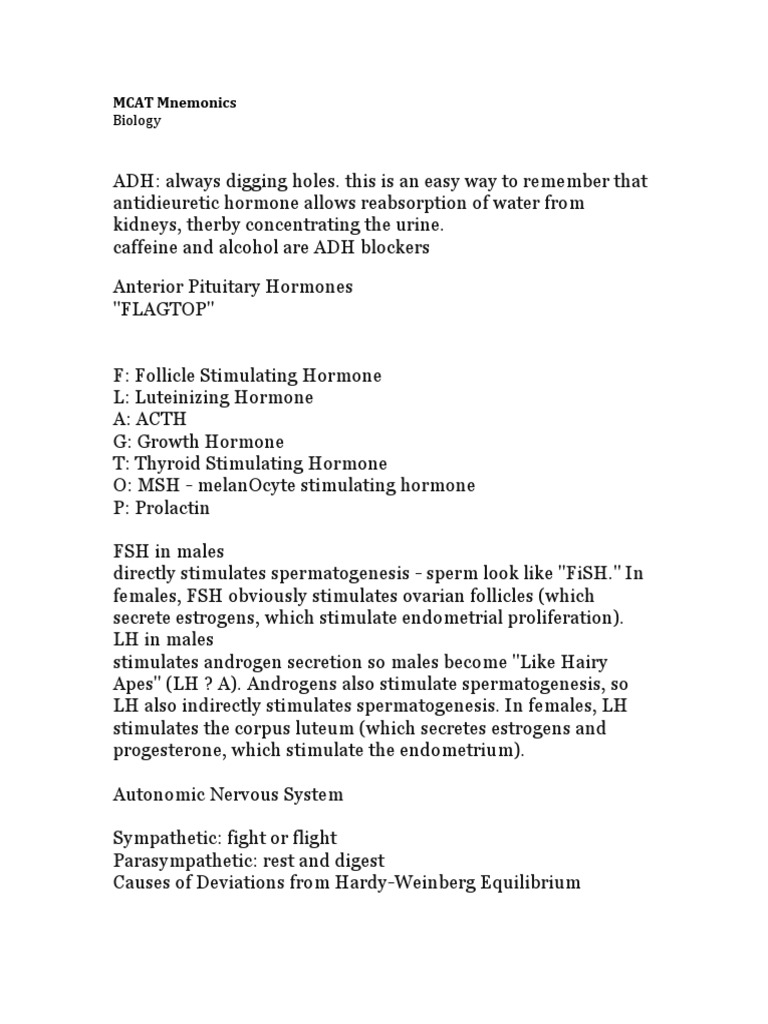 MCAT Mnemonics | PDF