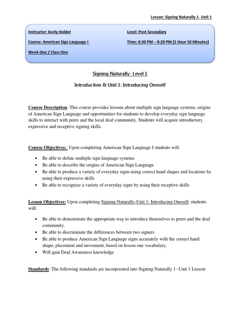 Revised Mock Asl Lesson sn1 Unit1 | PDF | American Sign Language ...