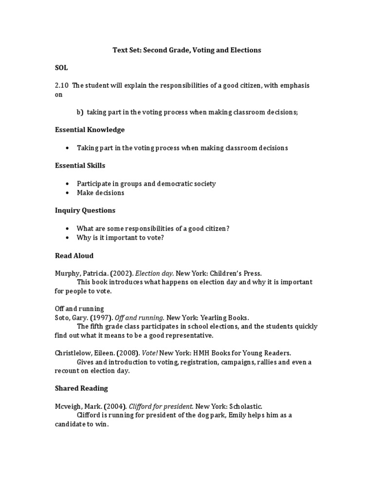 Second Grade Voting and Elections Guide | PDF | Social Science