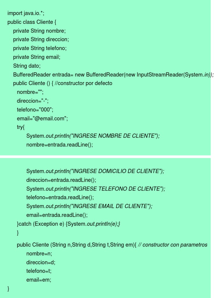 Clase Cliente | PDF | Programación de computadoras | Ingeniería de software