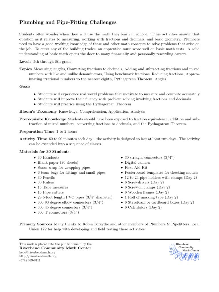 Plumbing Lesson Plan PDF | PDF | Fraction (Mathematics) | Triangle