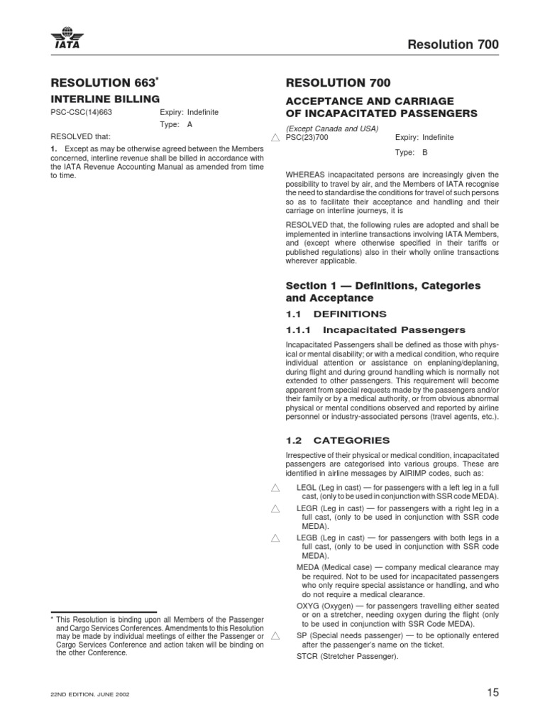 IATA Resolution 700 (From IATA Website) | PDF | Wheelchair | Medical ...