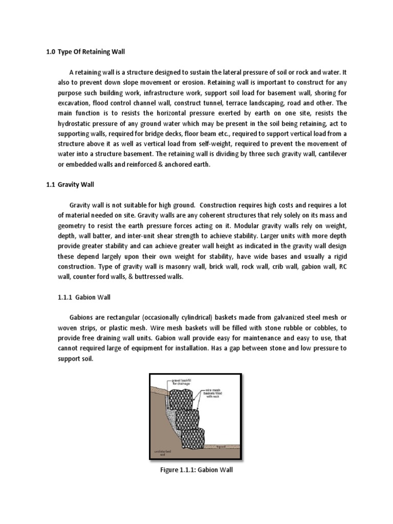Types And Uses Of Gravity Retaining Walls Pdf Masonry Building