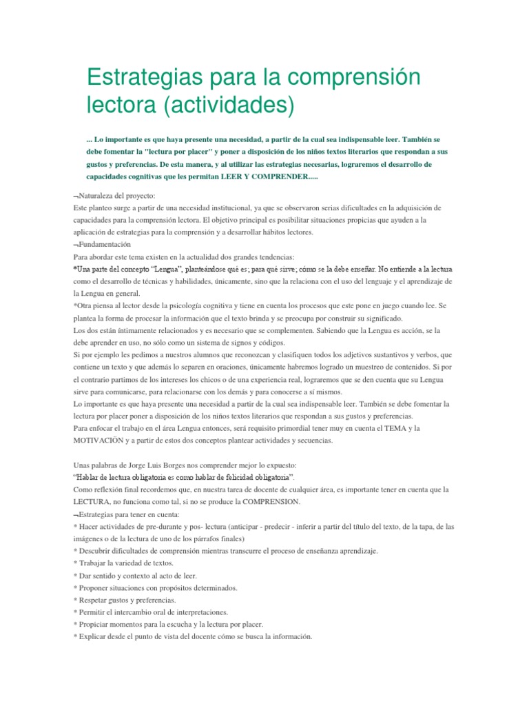 Estrategias para La Comprensión Lectora | PDF | Lectura (proceso ...