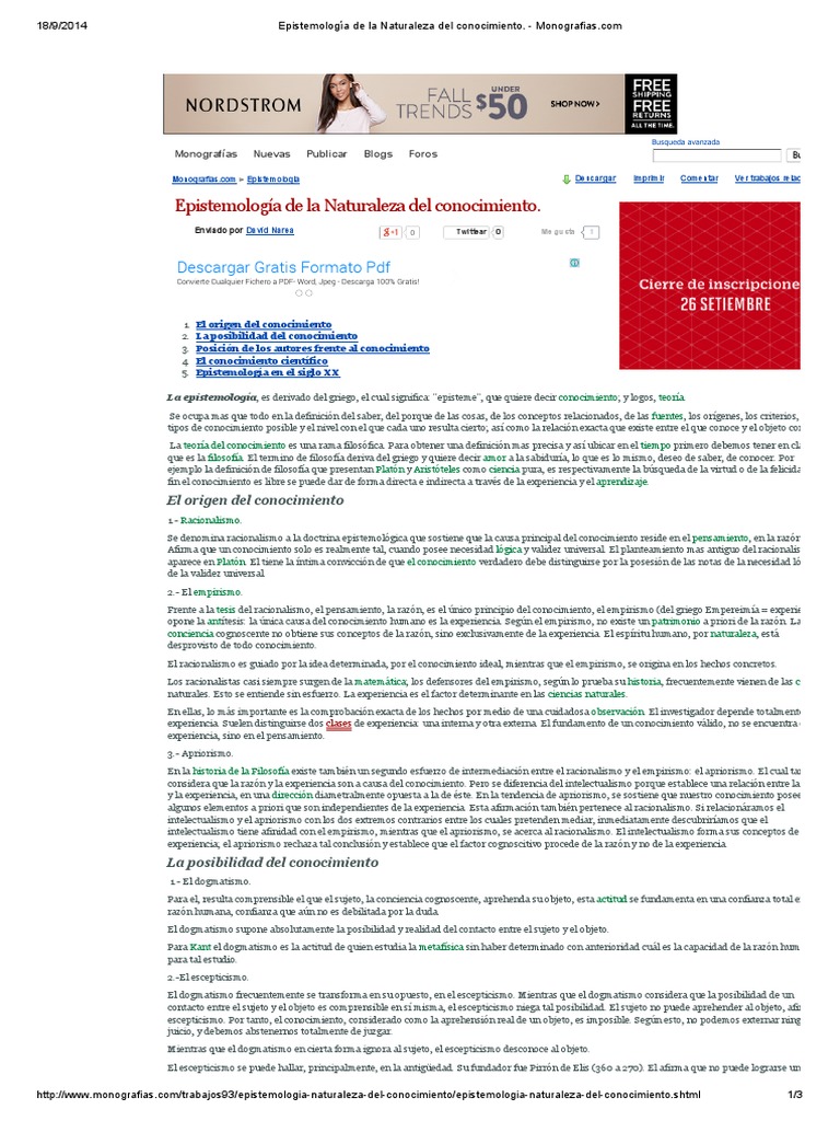 Epistemología de la Naturaleza del conocimiento. | PDF | Empirismo | Conocimiento