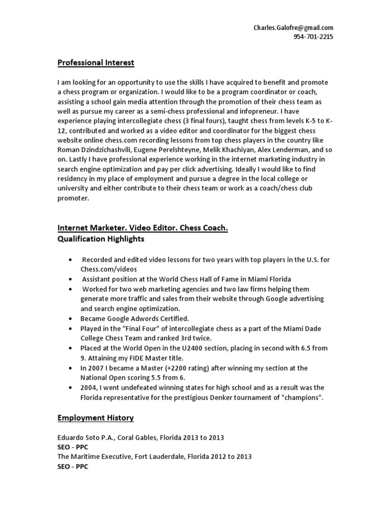 Chess Resume | Download Free PDF | Chess | World Wide Web