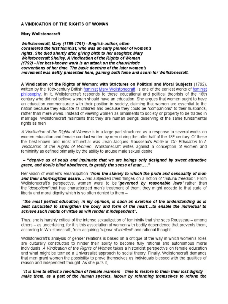 A Vindication of The Rights of Women | PDF | A Vindication Of The ...