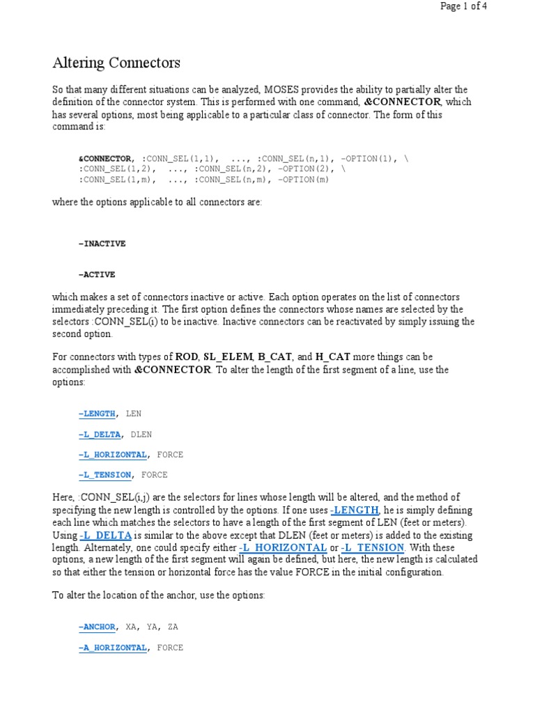 Altering Connectors: &CONNECTOR,:CONN - SEL (1,1), ... ,:CONN - SEL (N ...