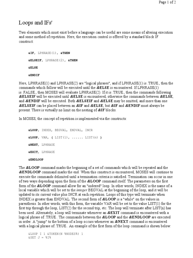 Loops and Ifs': &if, Lphrase (1), &then &elseif, Lphrase (2), &then ...
