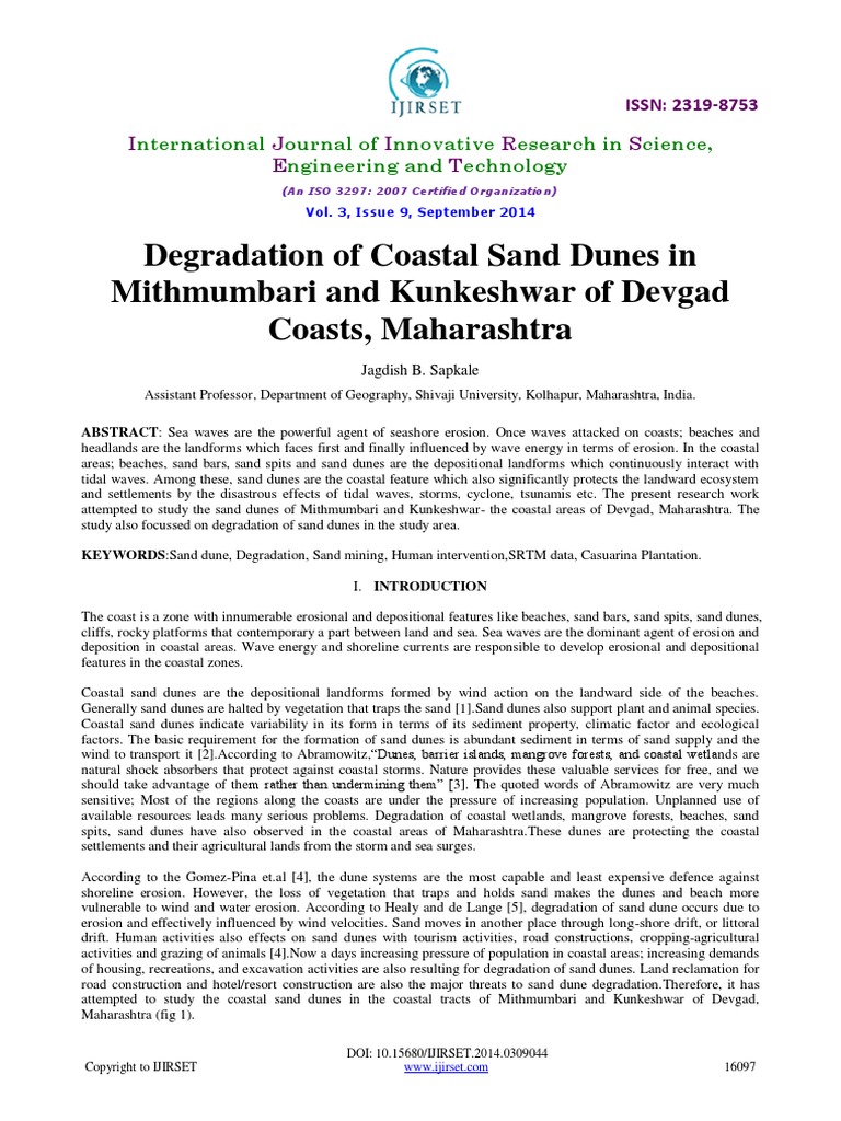 Sapkale, J.B., - Degradation of Coastal Sand Dunes in Mithmumbari and ...