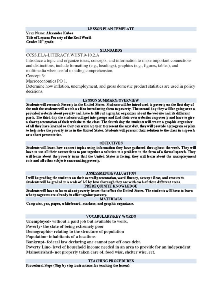 Lesson Plan Template1 | PDF | Lesson Plan | Poverty