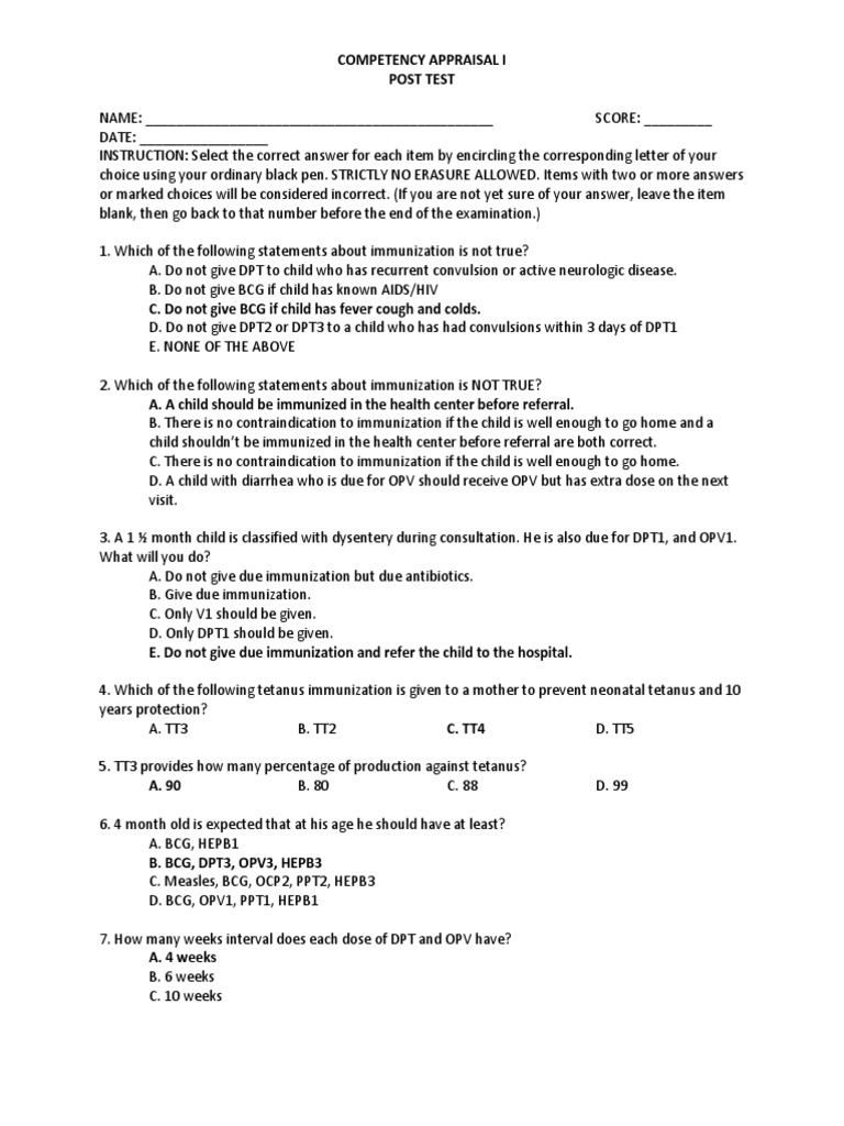 CA CHN Post Test | PDF | Pediatrics | Immunology