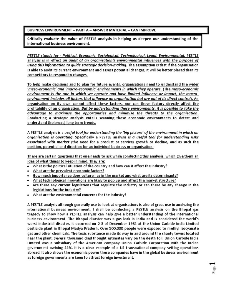 Business Environment Paper - Part A Pestle Analysis | PDF | Taxes ...