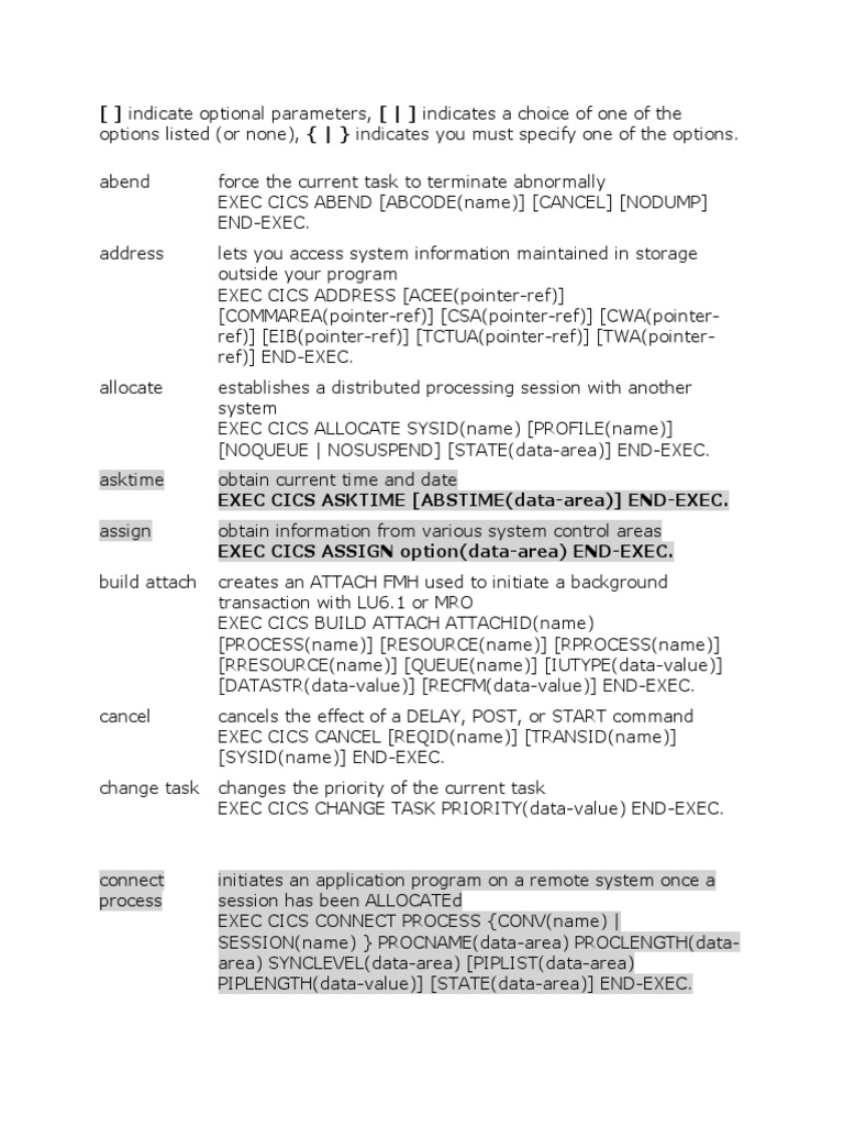 CICS Commands Syntax1 | Computing | Technology