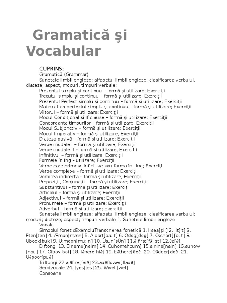 Anonim-Limba Engleza-Gramatica Si Vocabular Rom | PDF