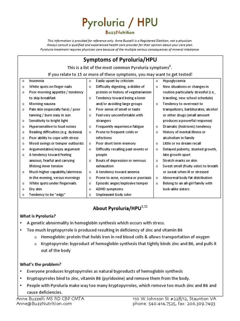 Pyroluria | PDF | Fatigue (Medical) | Zinc