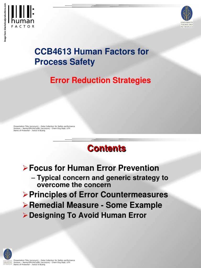 Human Factor - Error Reduction Strategies | PDF | Risk | User Interface