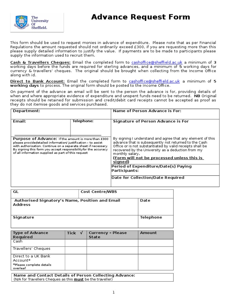 Cash Advance Request Form Guide | PDF | Finance & Money Management | Law