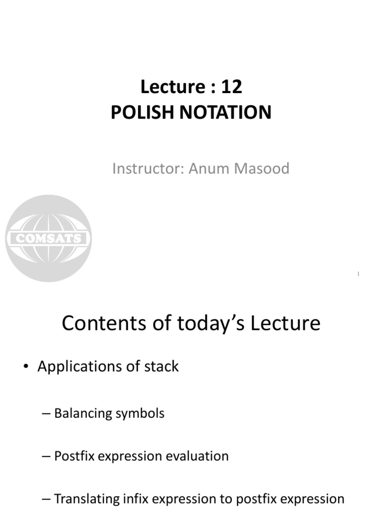 Lecture 12 Polish Notation PDF | PDF | Notation | Areas Of Computer Science