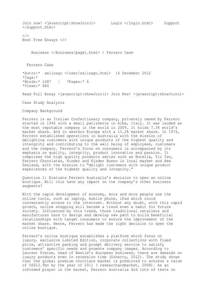 Ferrero Case - Research Paper | PDF | Business | Marketing