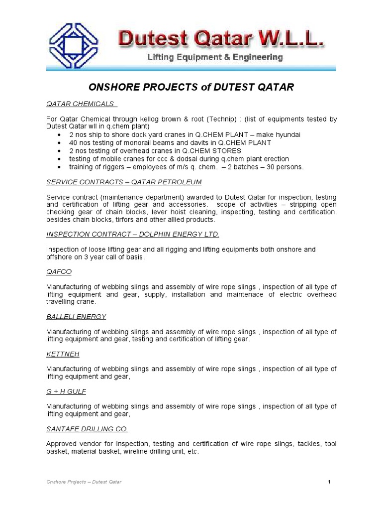 Dutest Qatar Onshore Project Overview | PDF | Crane (Machine) | Industries