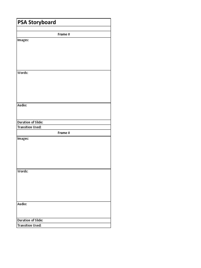 PSA Storyboard Template Guide | PDF