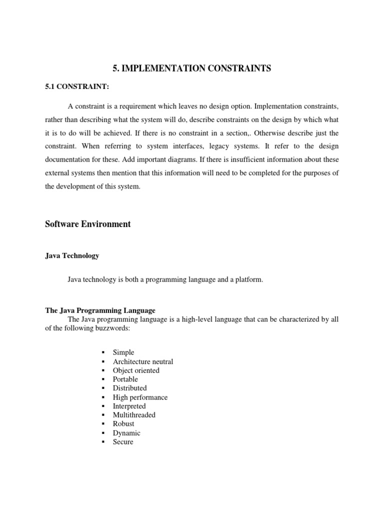 Implementation Constraints: 5.1 Constraint | PDF | Java (Programming ...