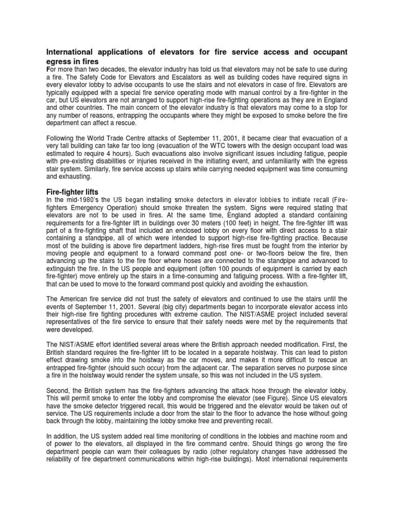 International Applications of Elevators For Fire Service Access and ...