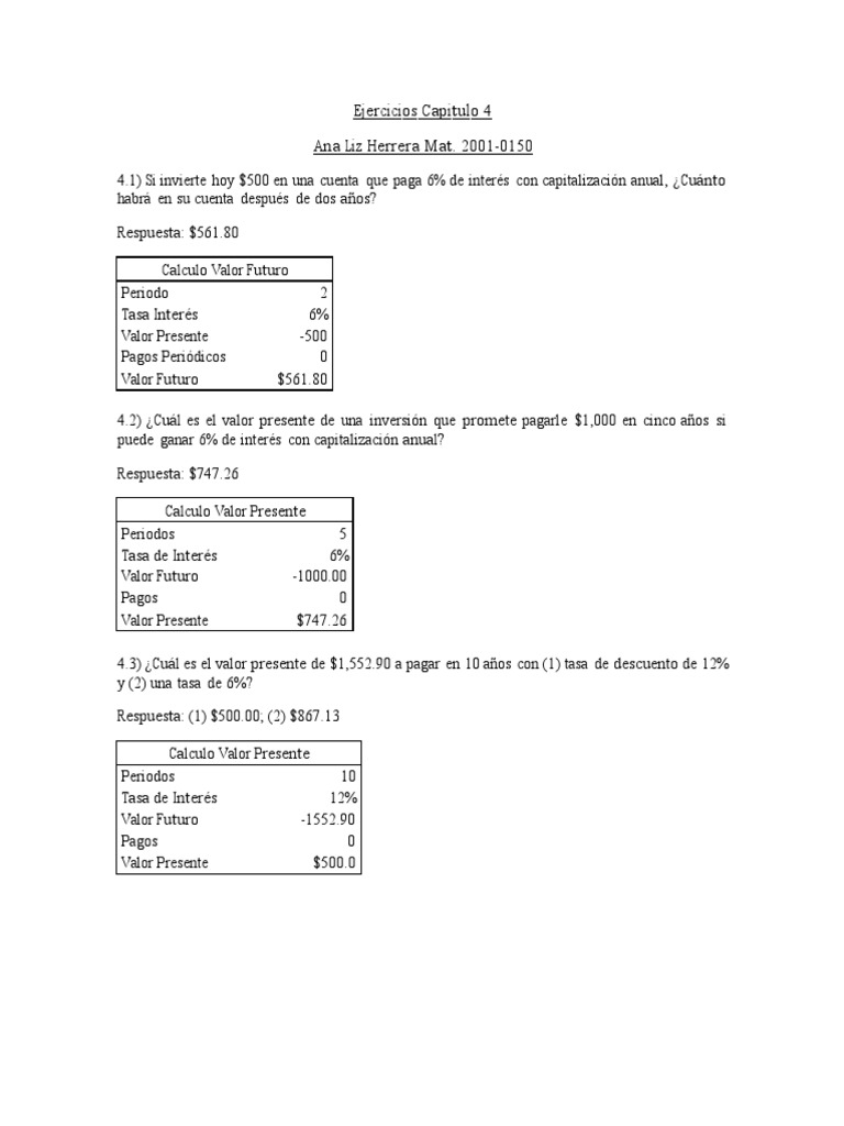 Ejercicios Capitulo 4 | PDF | Tasas de interés | Interés