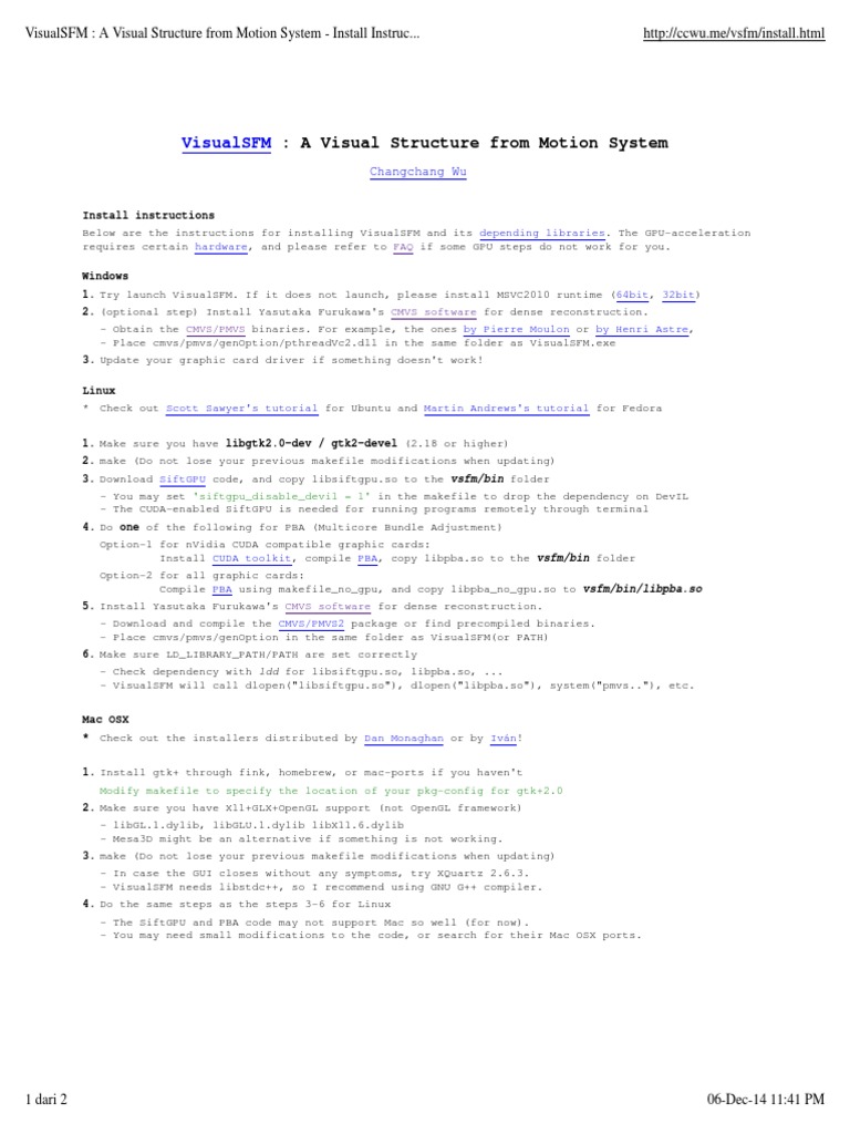 VisualSFM - A Visual Structure From Motion System - Install Instructions | PDF | System Software ...