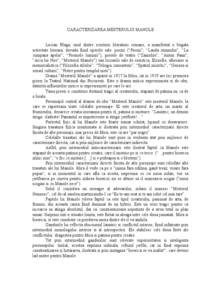 Mesterul Manole - Caracterizare | PDF