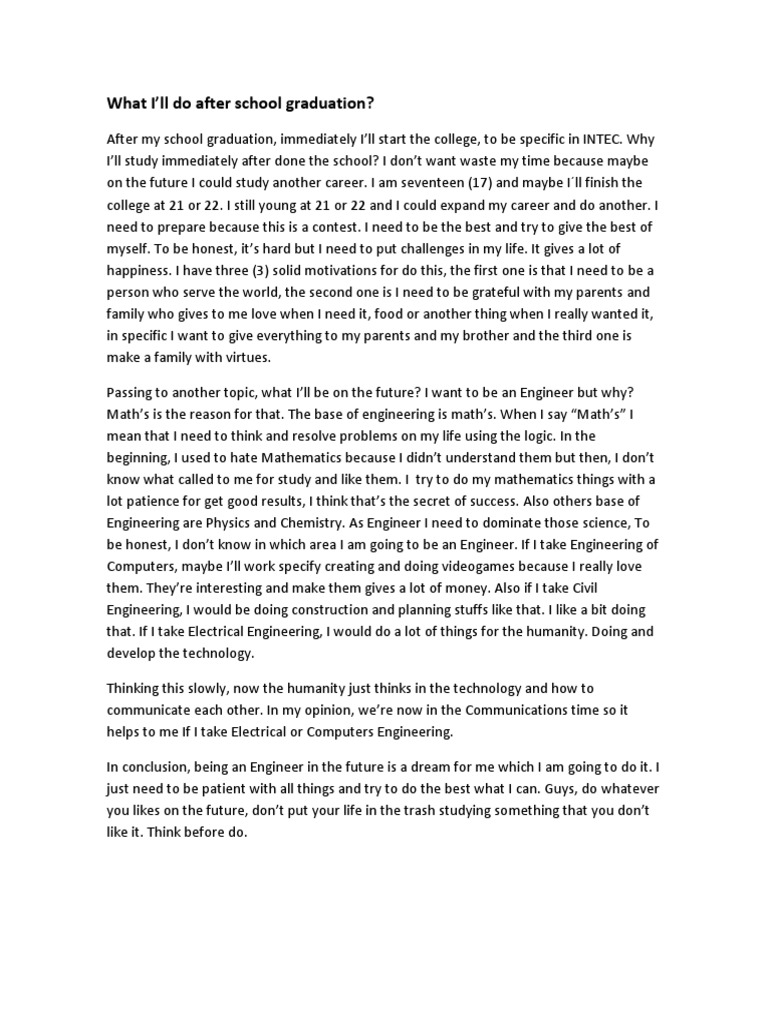 My plans after high school graduation to study engineering | PDF ...