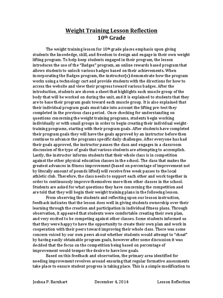 10th Grade Weight Training Reflection | PDF | Motivation | Motivational