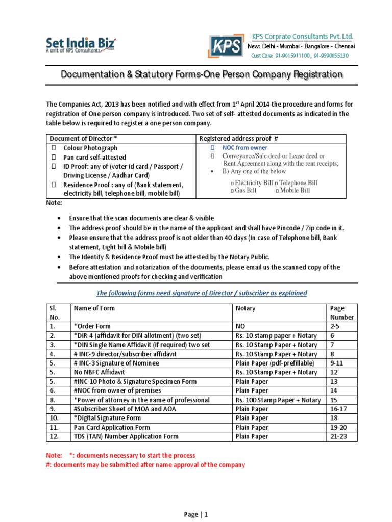 All in One Statutory Forms & Order Form of OPC | Identity Document ...