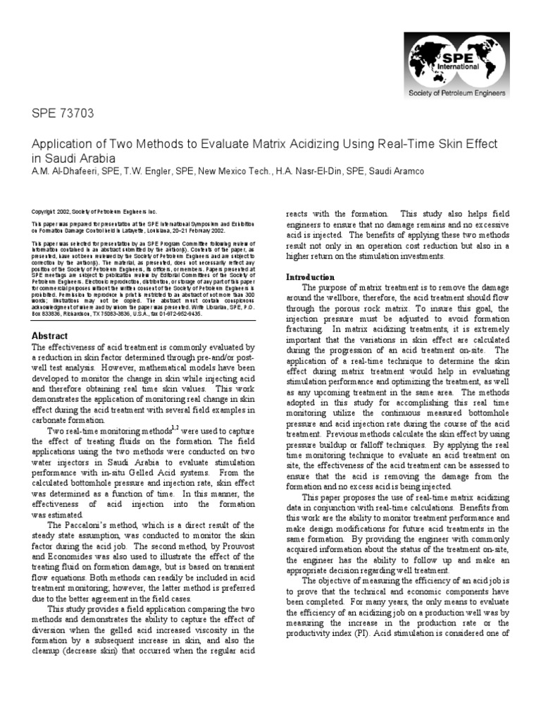 Application of Two Methods To Evaluate Matrix Acidizing Using Real-Time ...