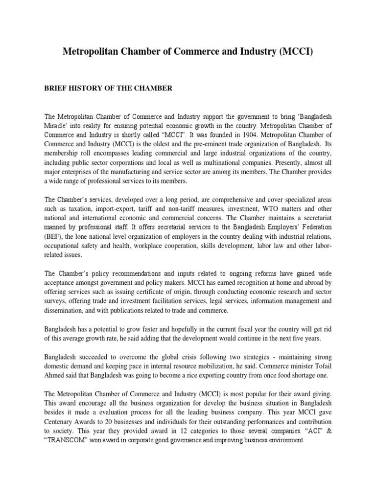 Metropolitan Chamber of Commerce and Industry (MCCI) | PDF | Taxes ...