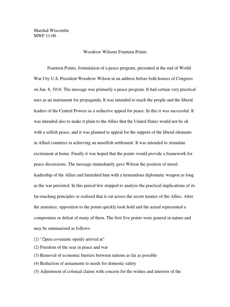 Woodrow Wilson's Fourteen Points Explained | PDF | Woodrow Wilson ...