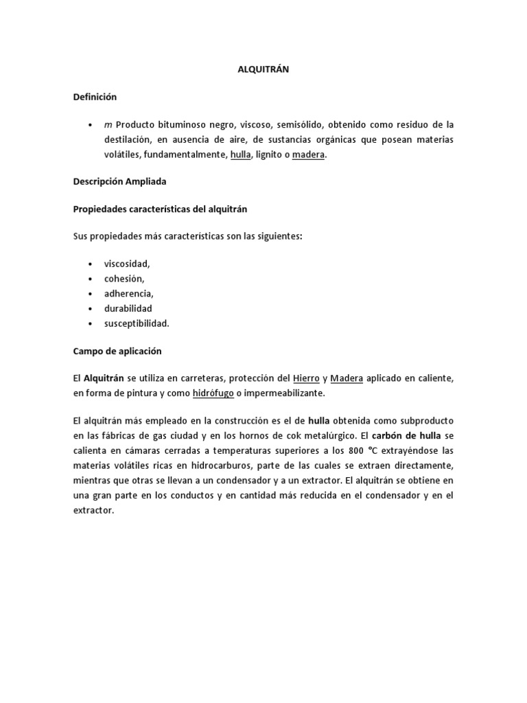 Alquitrán: Definición y Usos en Construcción | PDF | El hombre hace ...