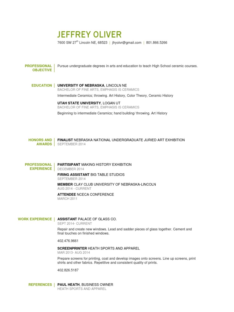 Jeffrey Oliver's Ceramics Resume | PDF | Home & Garden | Art