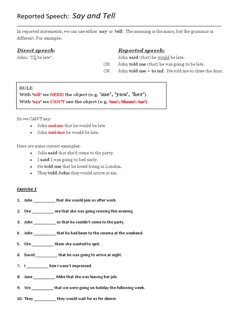 Say and Tell: Reported Speech | PDF | Language Arts & Discipline