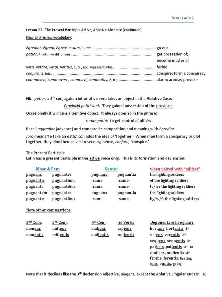 Lesson 22 Henle Second Year Latin | PDF | Adjective | Morphology